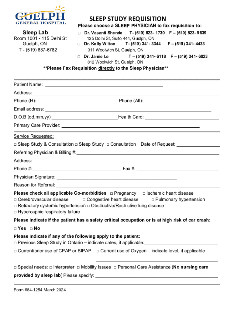 Fillable Online Guelph Sleep Clinic - Fill Online, Printable, Fillable ...