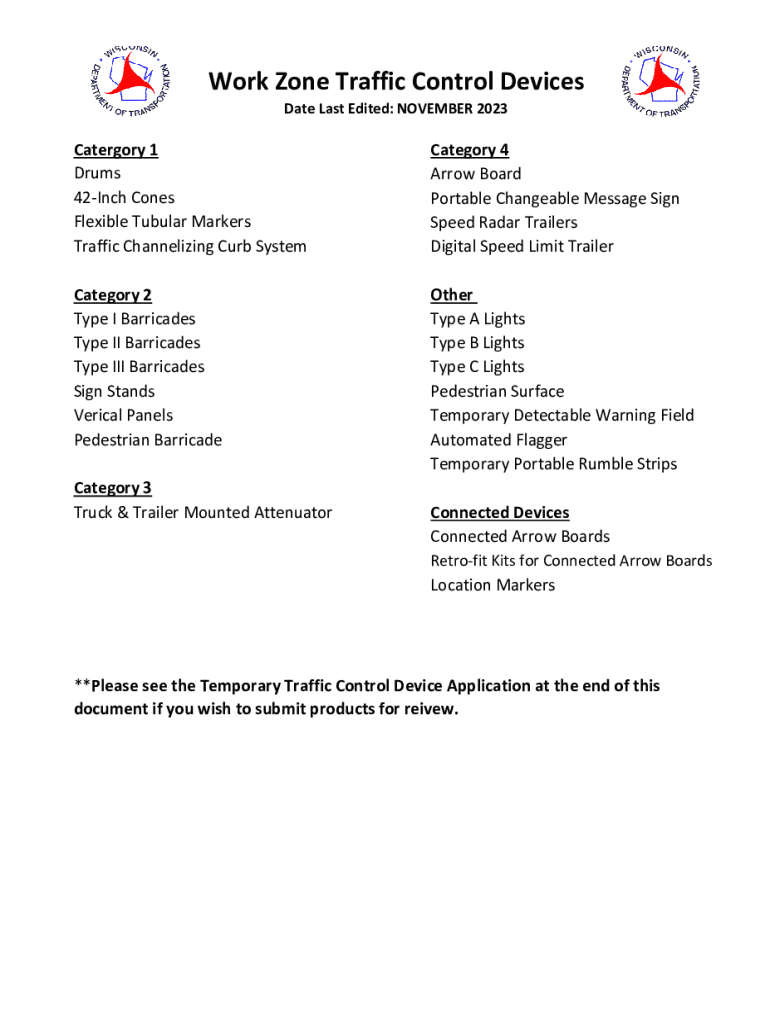 Fillable Online Compliant Work Zone Traffic Control Device List Fax ...