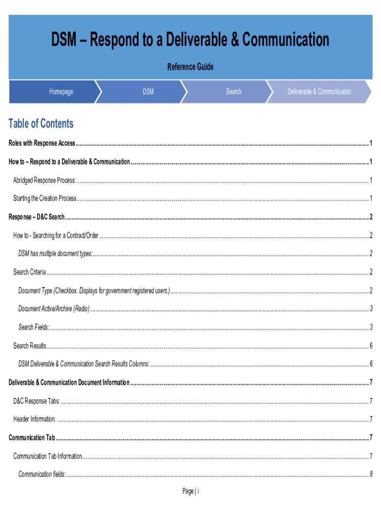 Fillable Online DSMRespond to a Deliverable & Communication. This guide ...