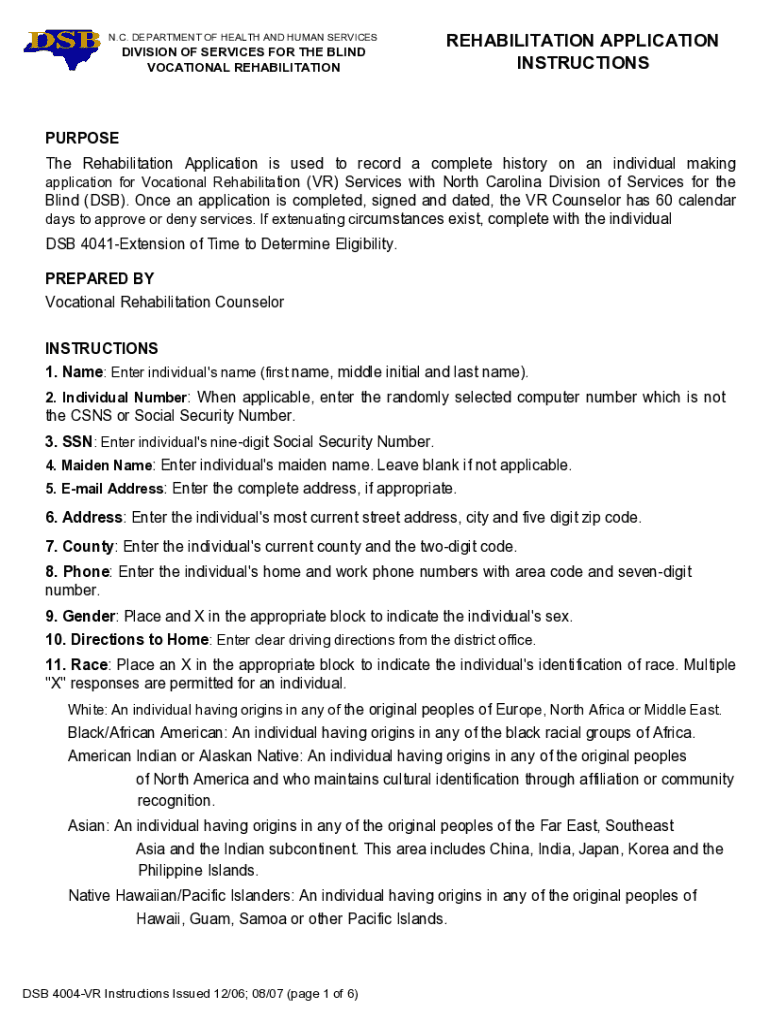 Fillable Online dsb-4004-VR-instructions.pdf. VR/ Rehabilitation Application Instructions Fax ...