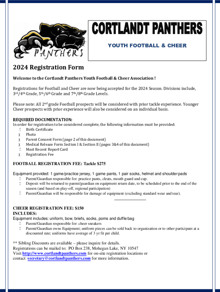 Fillable Online Registration - Panthers Youth Football & Cheer League ...