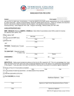 Fillable Online Immunization Record for Practical Nursing and Surgical Technology 2023 Fax Email ...