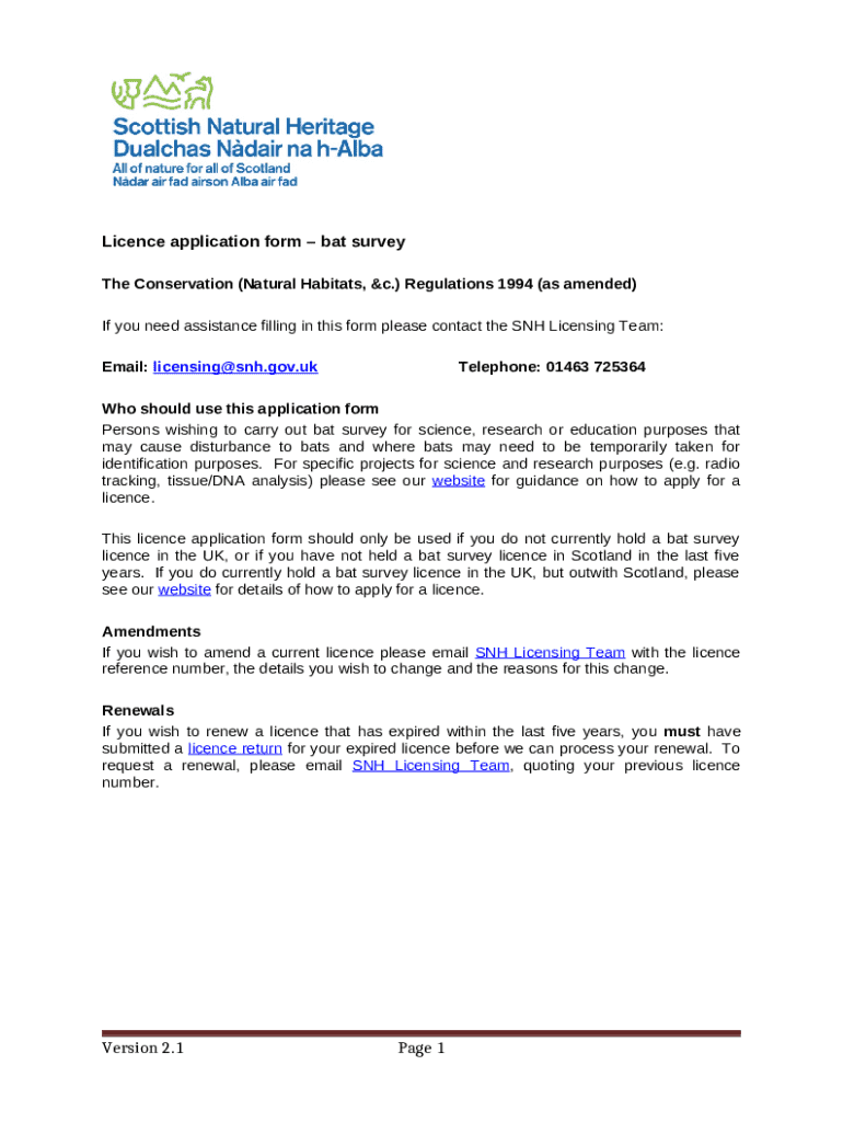 Licence application - bats in houses license. ... Doc Template | pdfFiller