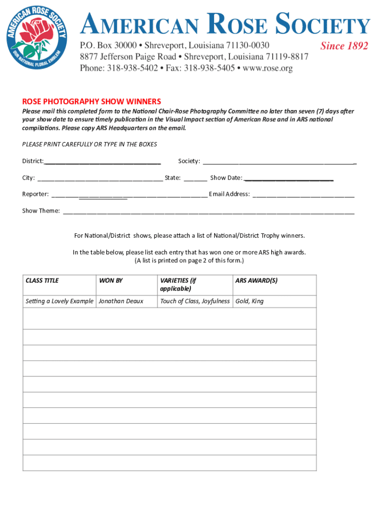 Fillable Online Rose Photography Show Winners 2023 Submission Form Fax Email Print - pdfFiller