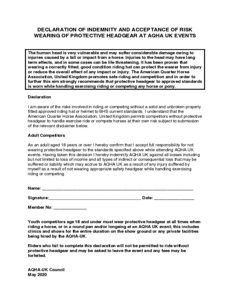 Fillable Online DECLARATION OF INDEMNITY AND ACCEPTANCE OF ... Fax ...
