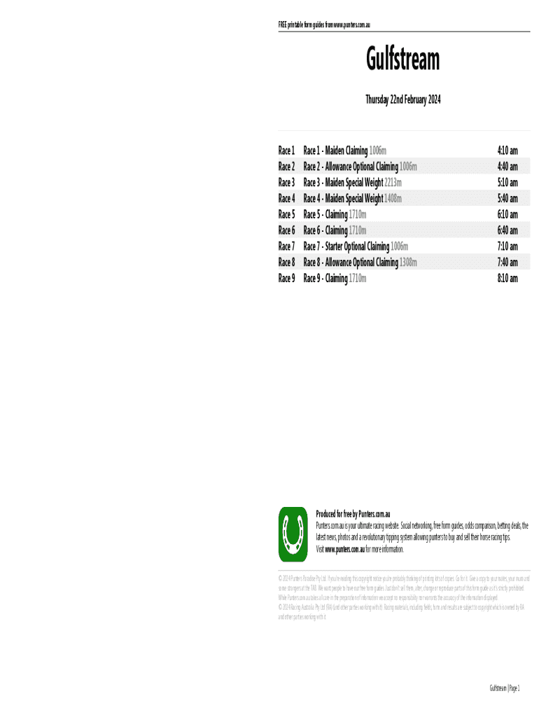 Fillable Online Gulfstream Printable Form Guide - Thursday 22nd ...