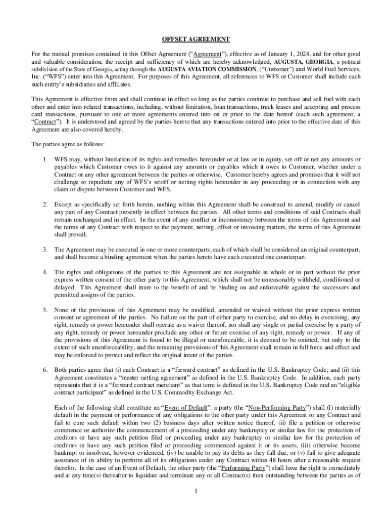 Fillable Online 1 OFFSET AGREEMENT For the mutual promises contained ... Fax Email Print - pdfFiller