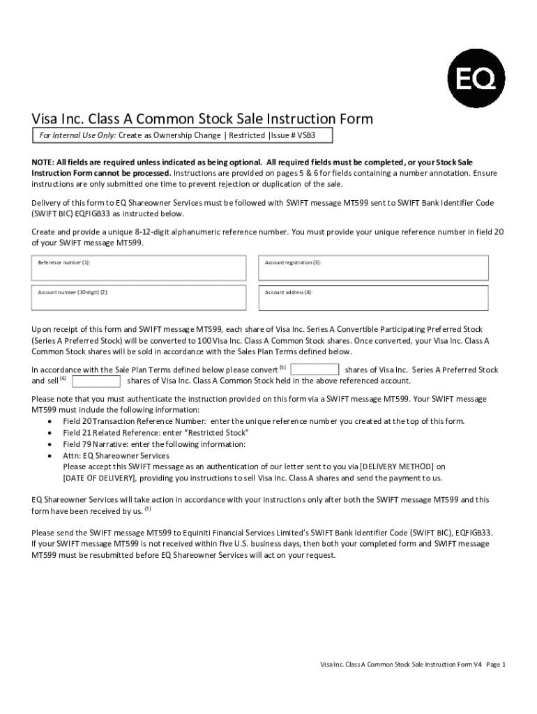 Fillable Online Class A Common Stock Sale Instruction Form Fax Email ...