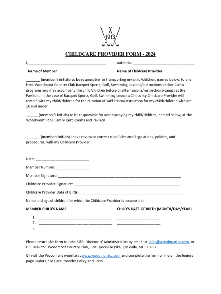 Fillable Online CHILDCARE PROVIDER POLICY FOR MEMBERS CHILD (CHILDREN) 2024 Fax Email Print ...