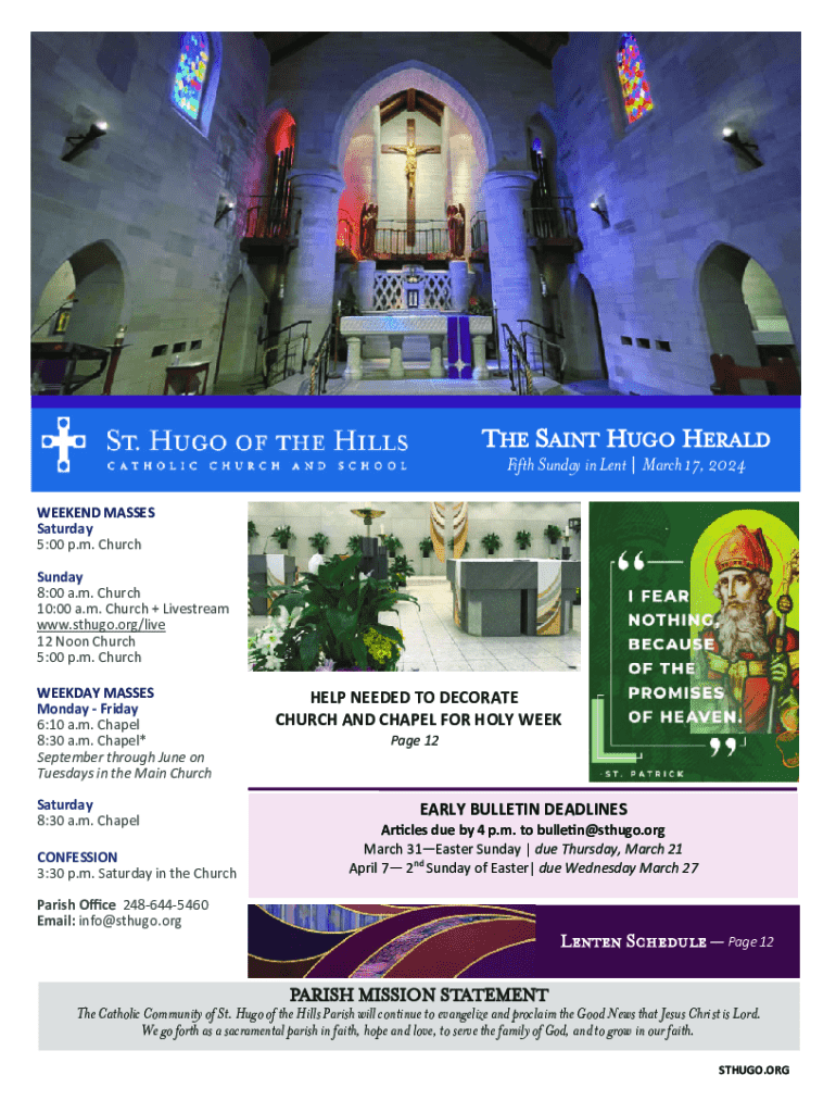 Fillable Online St. Hugo of the Hills Church - Bloomfield Hills ...