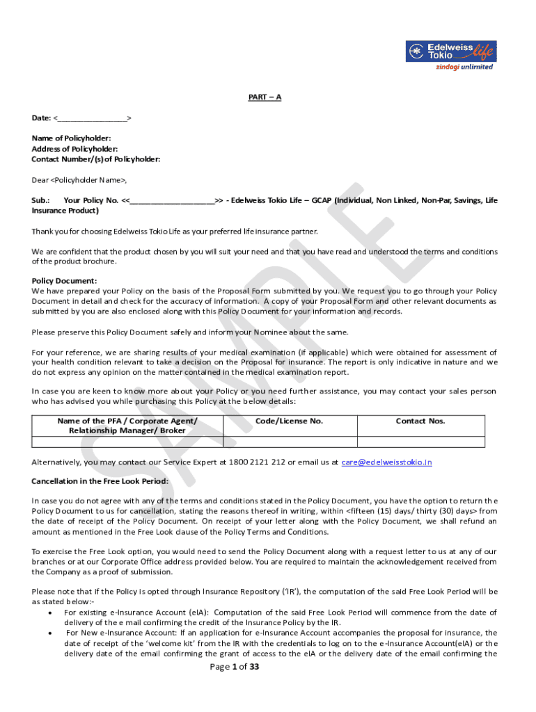 Fillable Online Specimen policy application Fax Email Print - pdfFiller