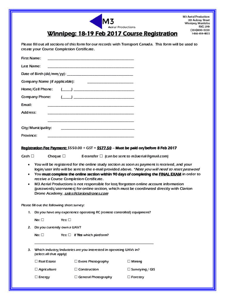 Fillable Online Uav Ground School Course Registration - 2017 Fax Email ...