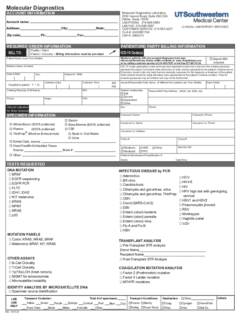 Fillable Online Molecular Diagnostics Services - Department of Pathology Fax Email Print - pdfFiller