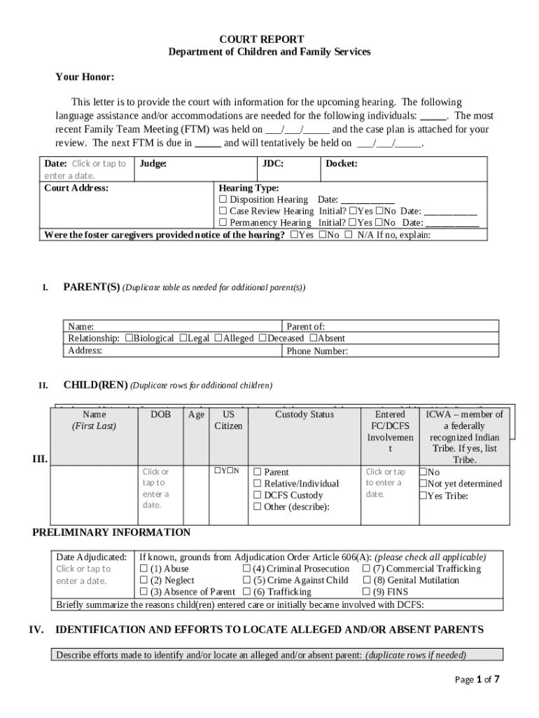 Louisiana Department of Children and Families Court Report Doc Template ...