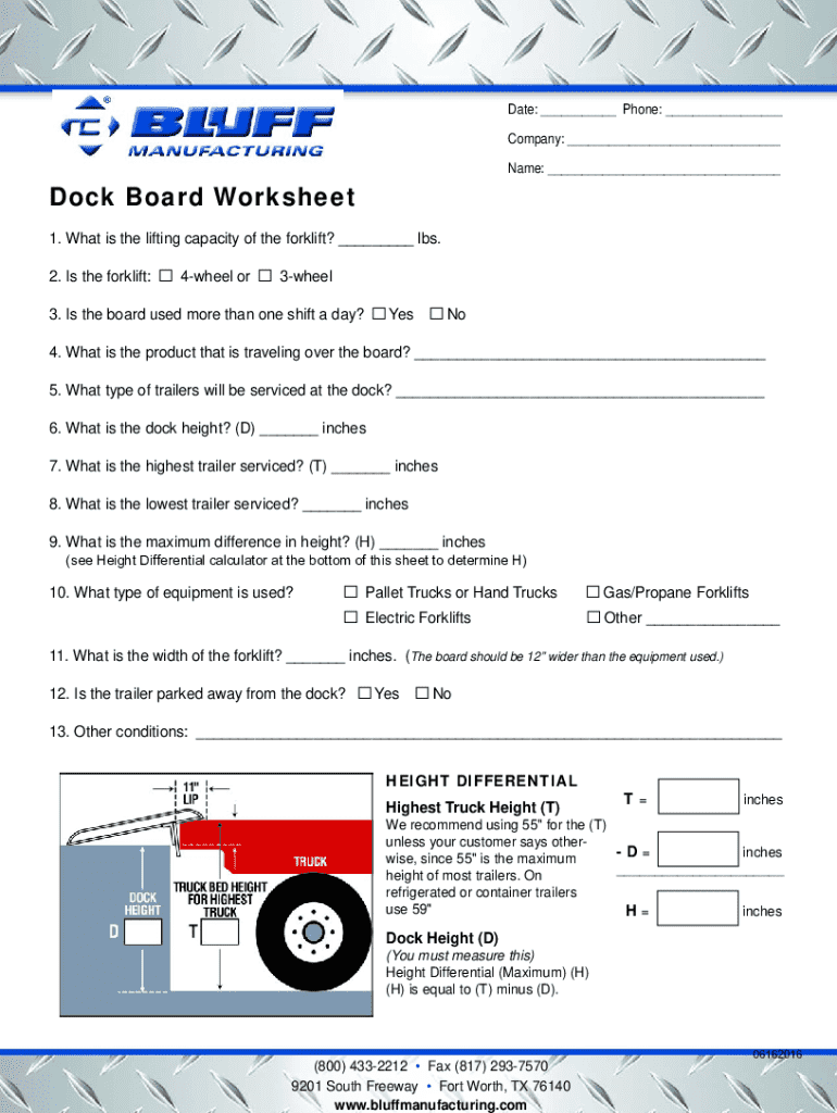 Fillable Online Dock Board Worksheet for Forklift Capacity and Height ...