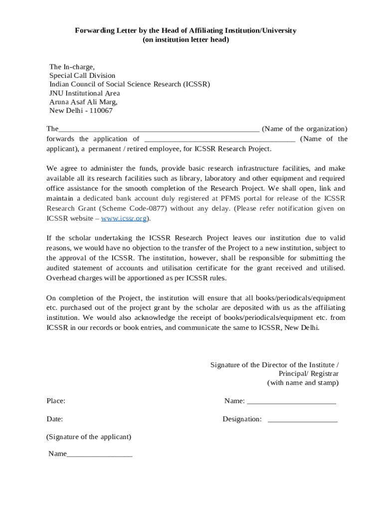 Forwarding letter from the Head of the affiliating Institution ... Doc ...