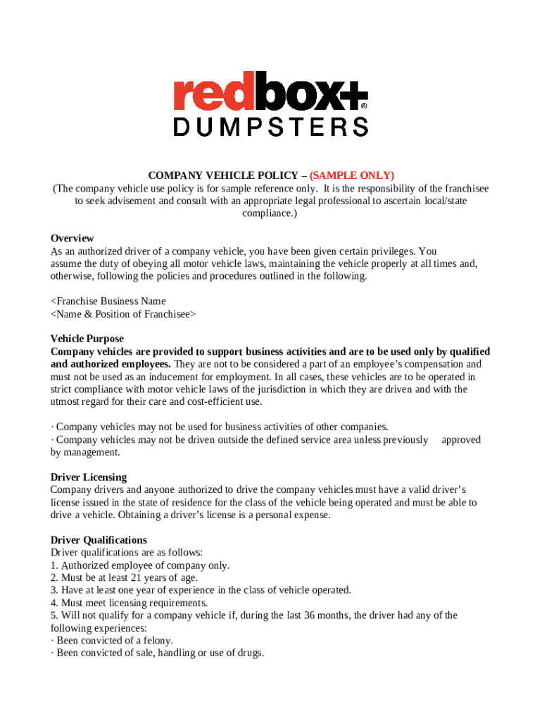 What To Include In Your Company Vehicle Policy Doc Template | pdfFiller