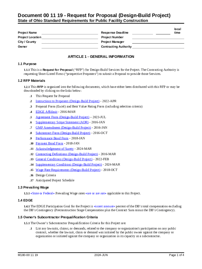 M180-00 11 19. Request for Proposal (Design-Build Project) Doc Template | pdfFiller