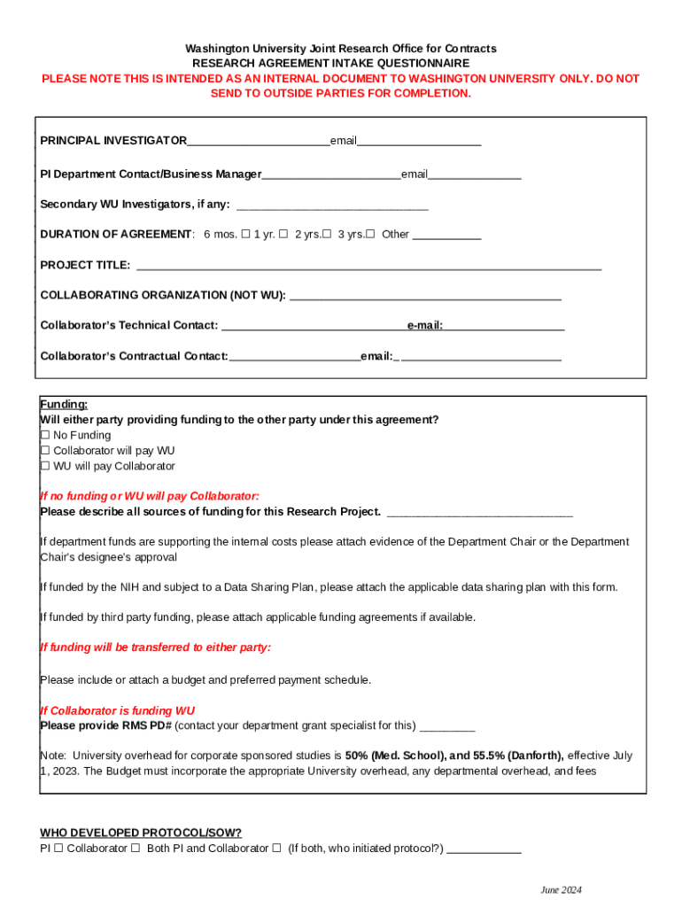 Research Agreement Intake DOC Doc Template | pdfFiller