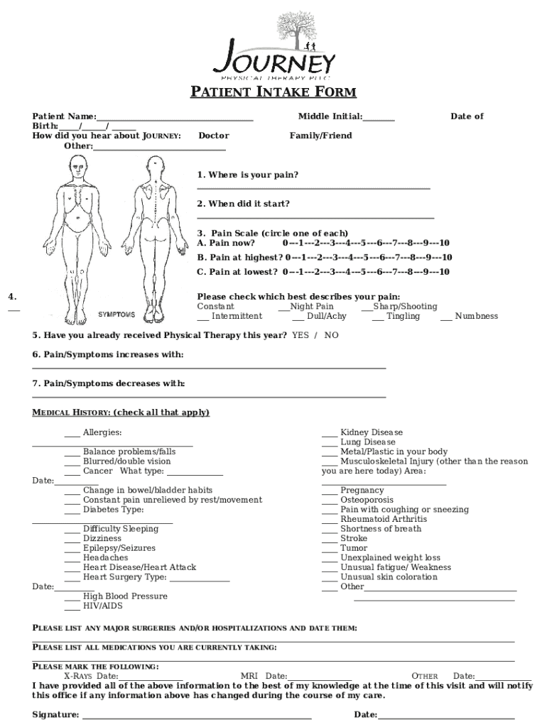 PATIENT INTAKE PERSONAL INATION: First ... Doc Template | pdfFiller