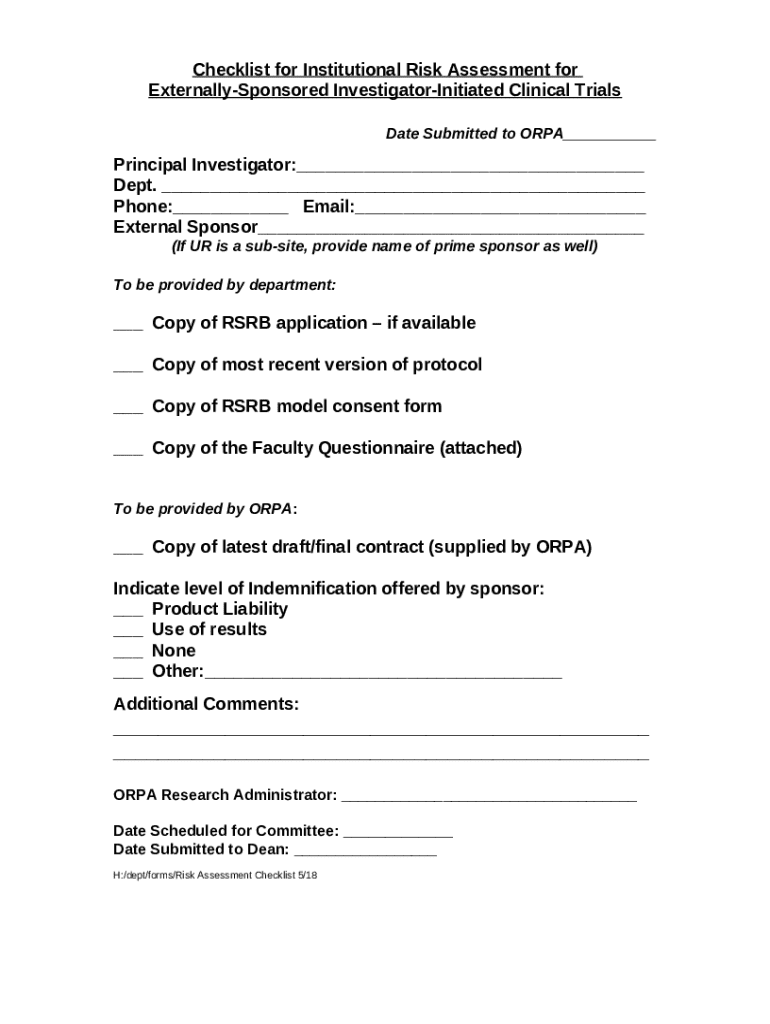 Checklist for Institutional Risk Assessment Doc Template | pdfFiller