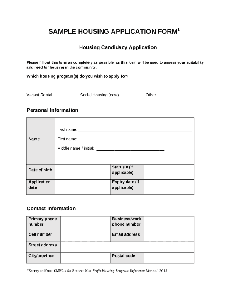 SAMPLE HOUSING APPLICATION 1 Doc Template | pdfFiller