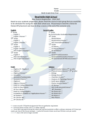 BHS Course Selection sheet 2024-2025 Doc Template | pdfFiller