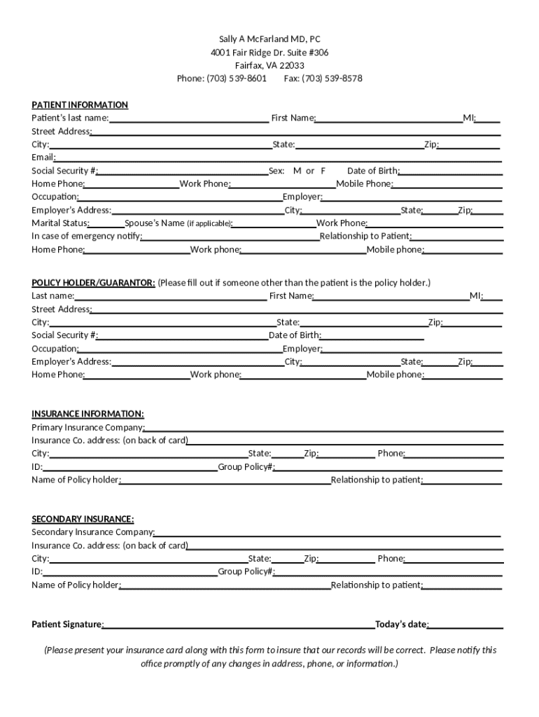 Dr. Sally A McFarland, MD - Fairfax, VA - Internal Medicine Doc Template | pdfFiller