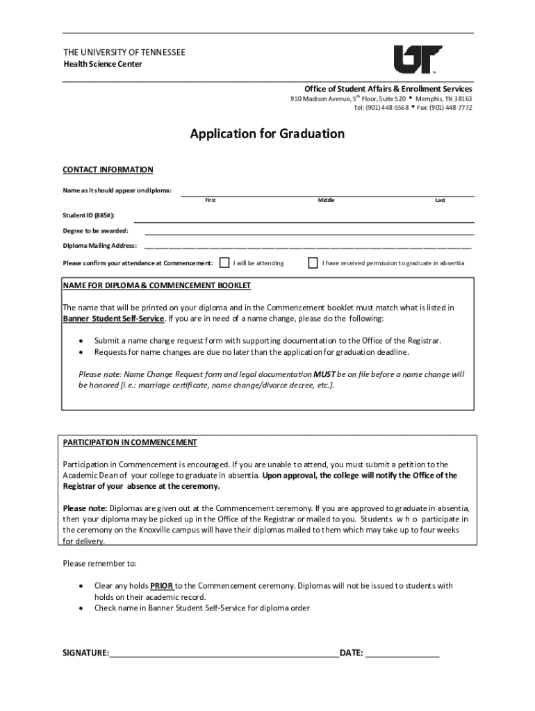 Fillable Online University of Tennessee Graduation Application 2023 ...