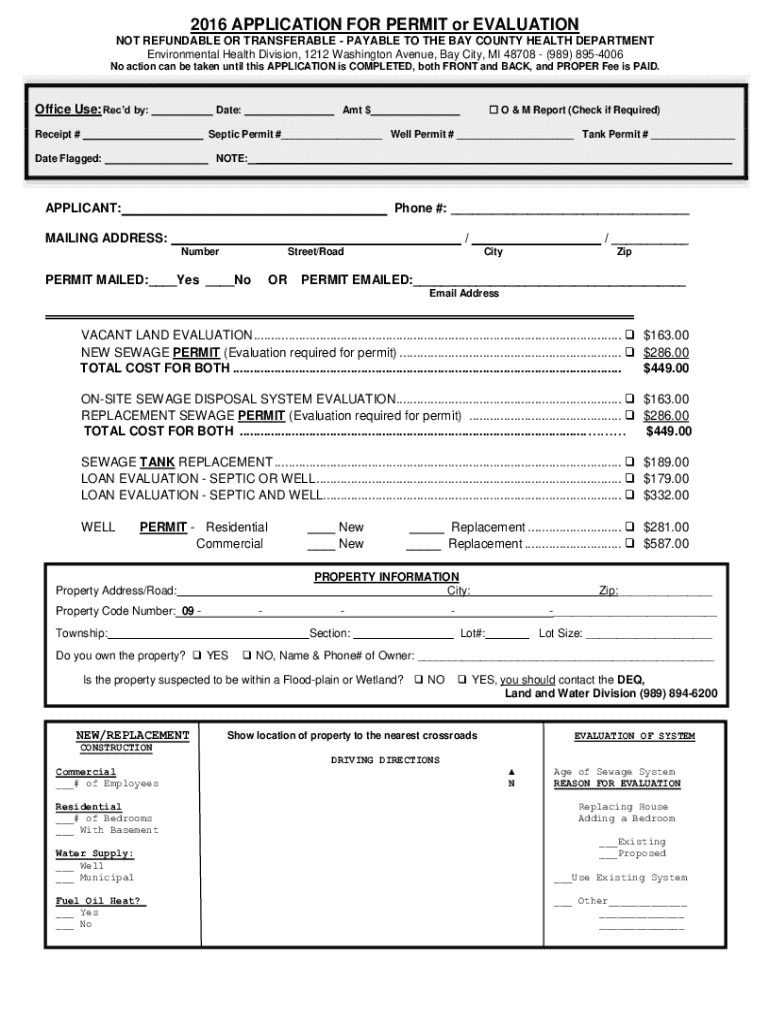 Fillable Online 2016 Bay County Health Department Permit Application ...