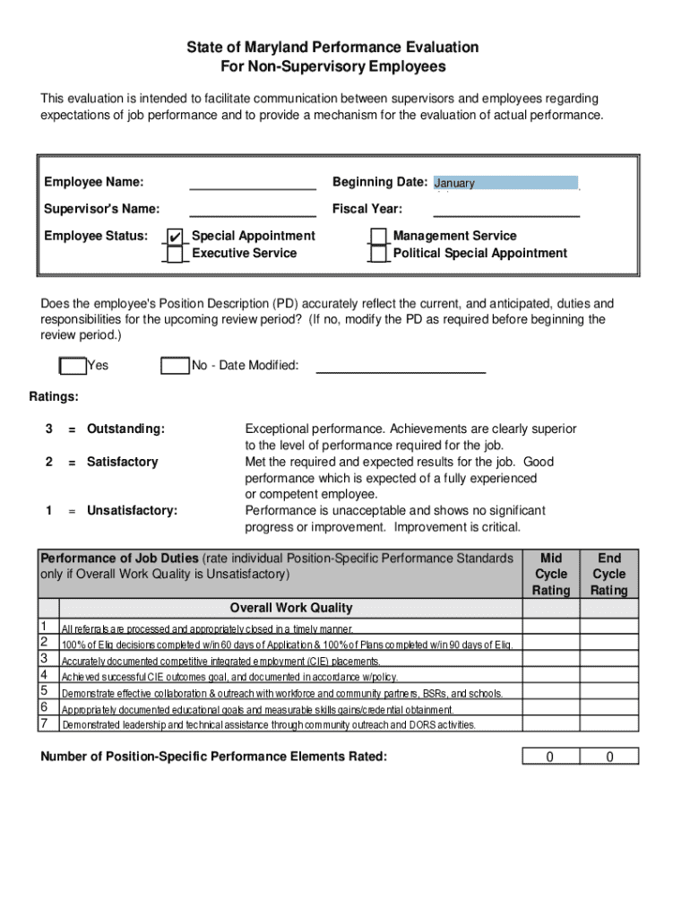 Fillable Online State of Maryland Performance Evaluation for Non-supervisory Employees 2020 Fax ...