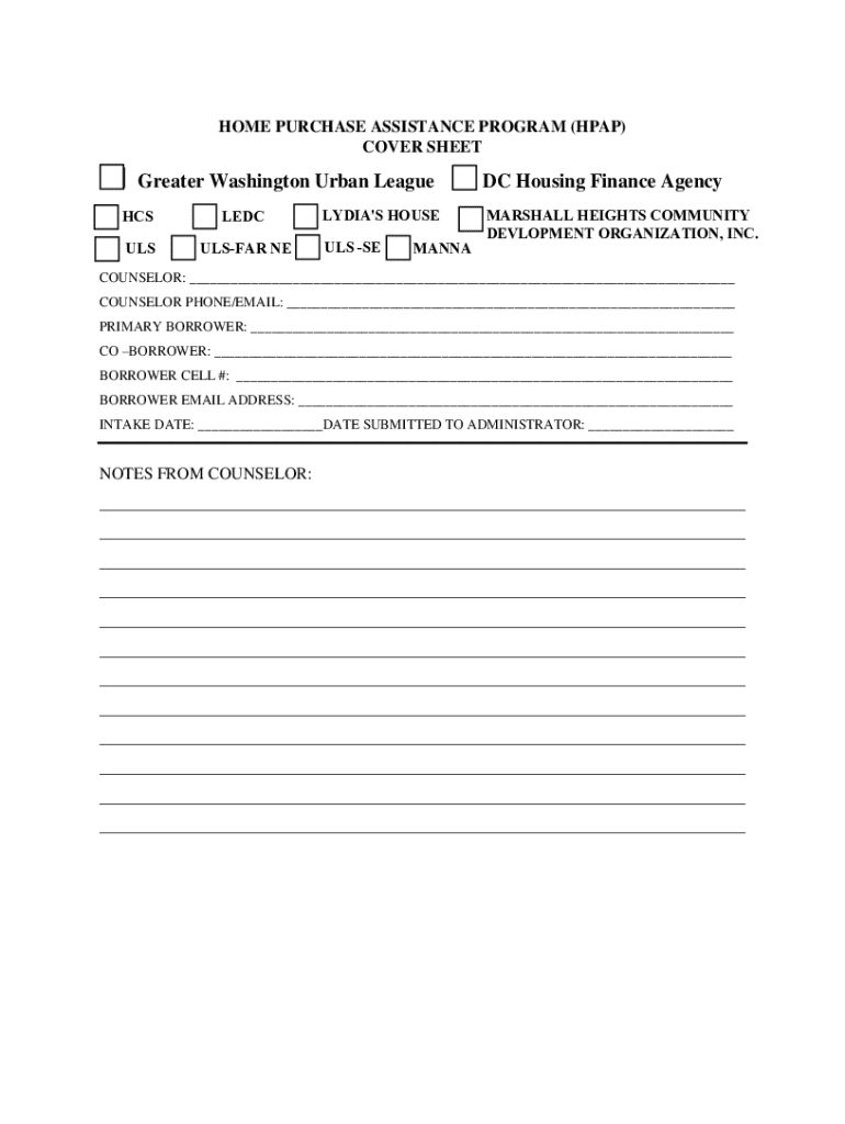 Fillable Online Home Purchase Assistance Program Hpap Cover Sheet 2023 ...