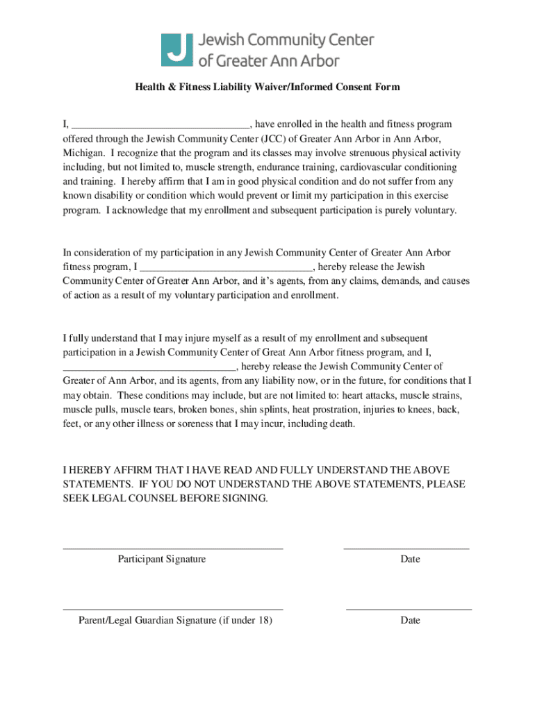 Fillable Online Health & Fitness Liability Waiver/Informed Consent Form ...