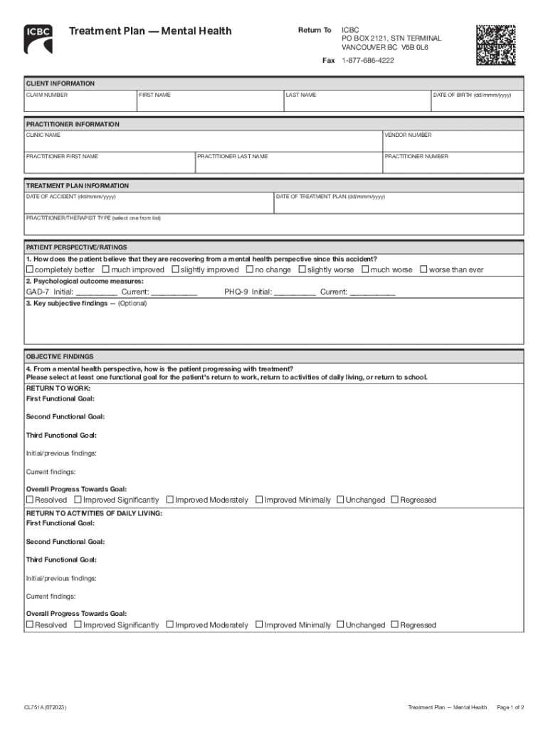 Fillable Online 2023 Mental Health Treatment Plan for Icbc Claims Fax ...