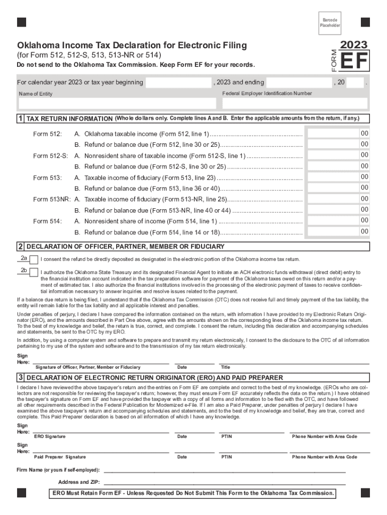 Fillable Online Oklahoma Income Tax Declaration for Electronic Filing ...