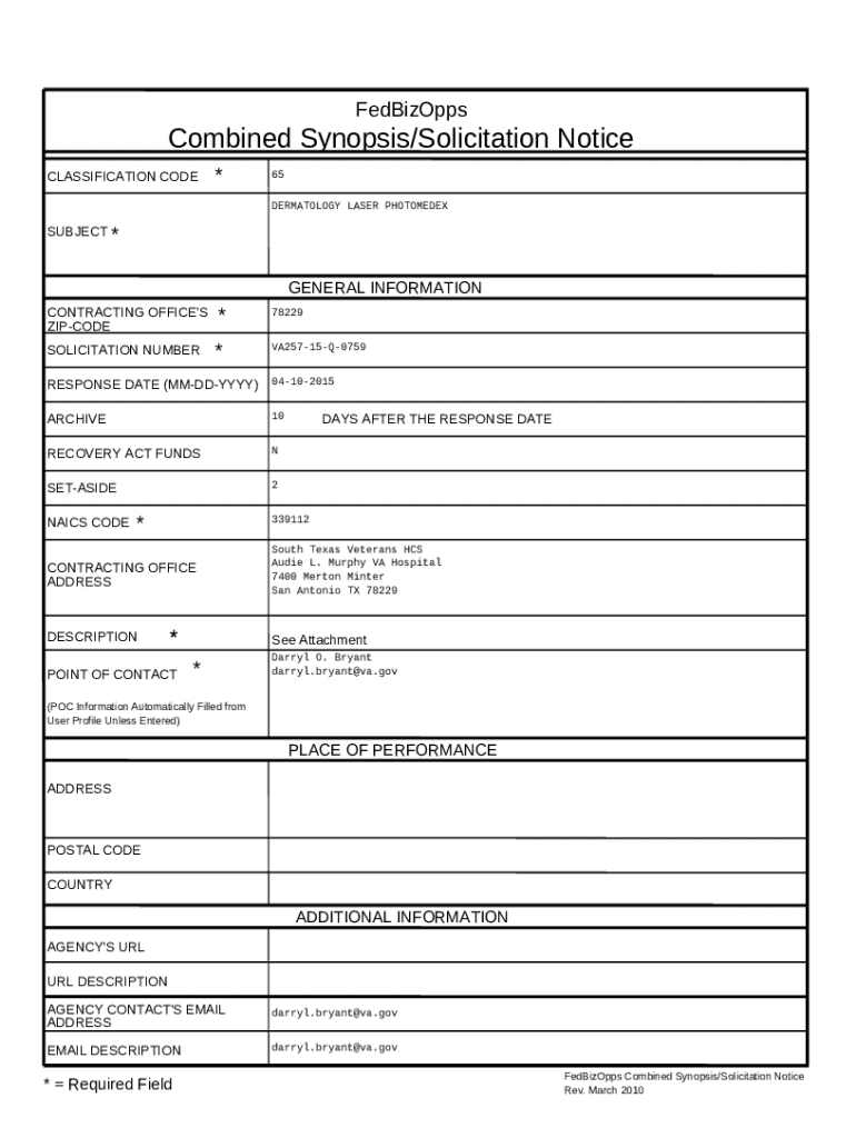 The solicitation number is VA257-15-Q-0759 Doc Template | pdfFiller