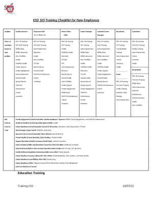 ESD 105 Training Checklist for New Employees Doc Template | pdfFiller