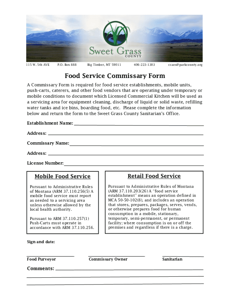 Fillable Online Food Service Commissary Form - Montana 2023 Fax Email ...