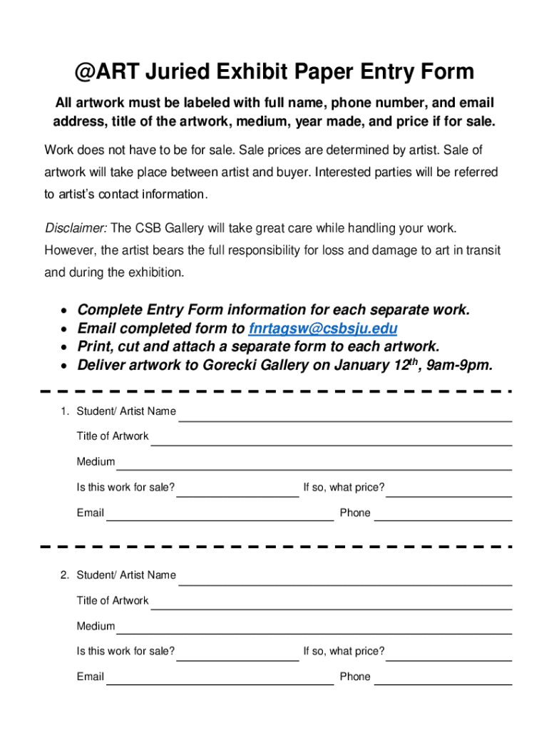 Fillable Online 2023 Art Juried Exhibit Entry Form - Submit Your ...