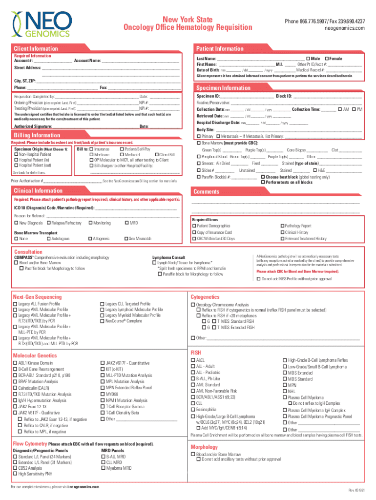 Fillable Online New York State Hematopathology Requisition Fax Email Print - pdfFiller
