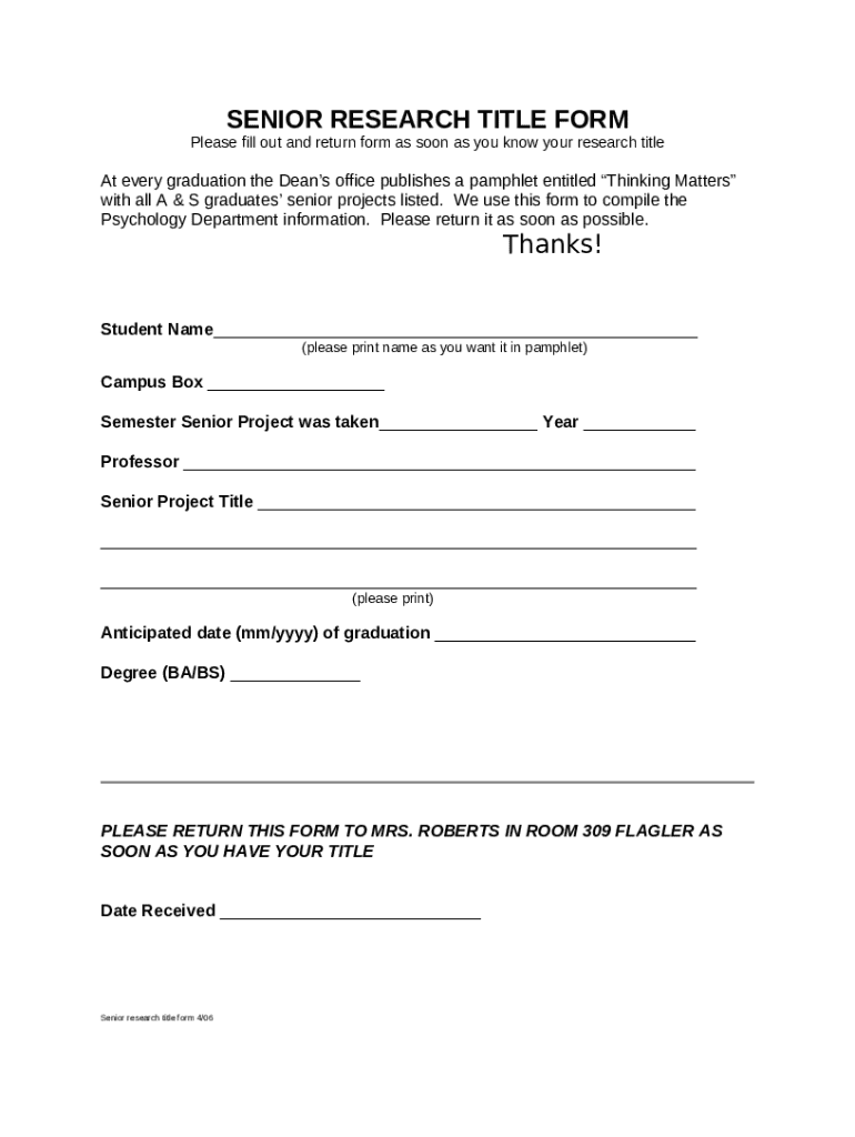 SENIOR RESEARCH TITLE Doc Template | pdfFiller