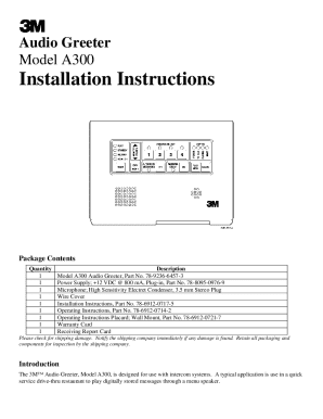 Fillable Online Installation Instructions for 3m Audio Greeter Model ...