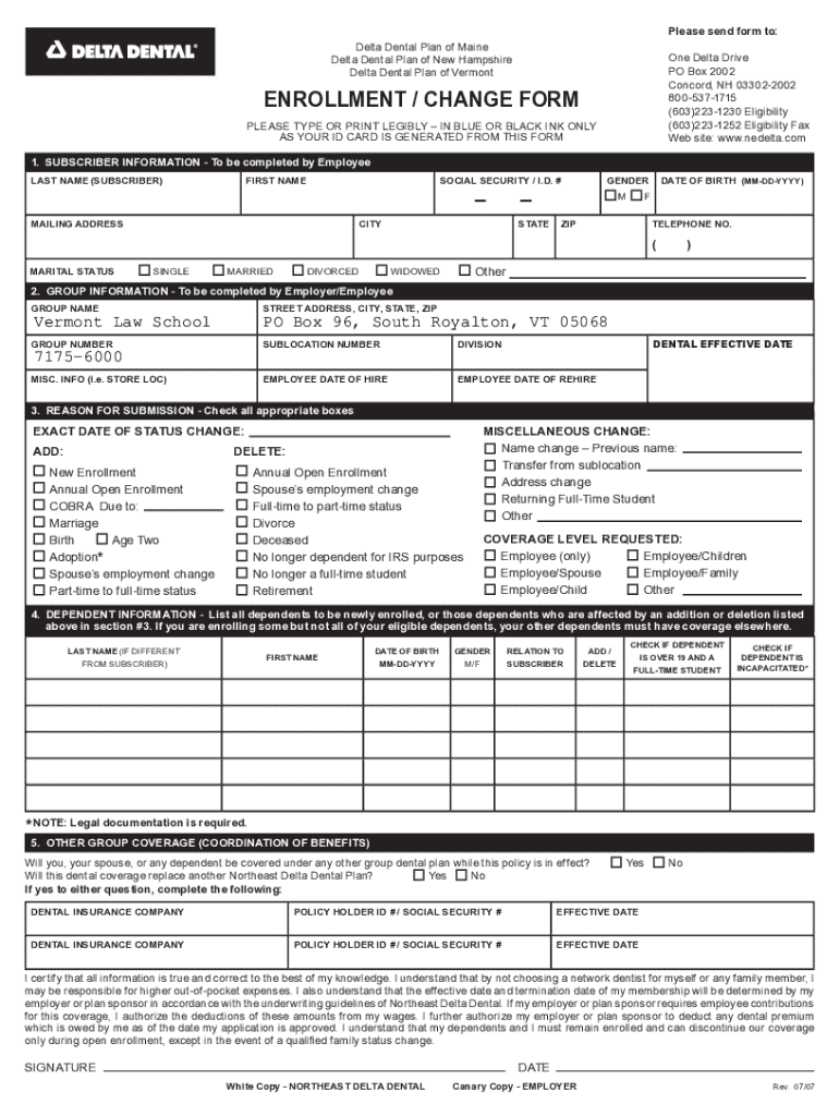 Fillable Online Delta Dental Enrollment and Change Form 2023 Fax Email Print - pdfFiller