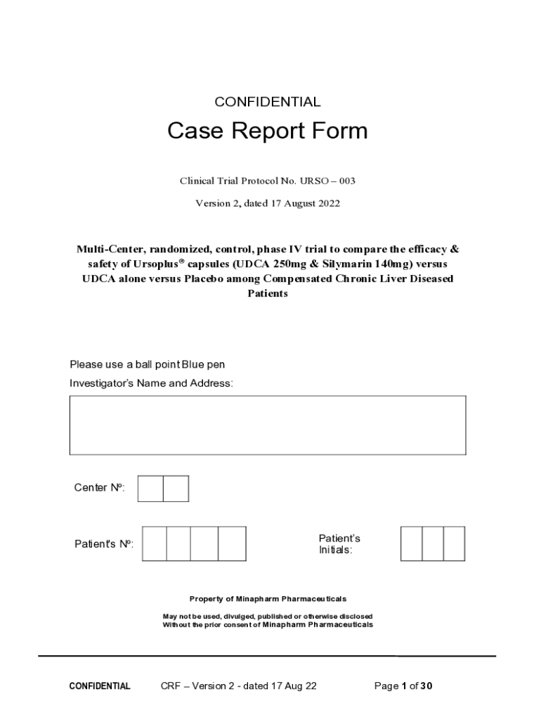 Fillable Online Clinical Trial Case Report Form 2022 - Urso 003 Fax ...