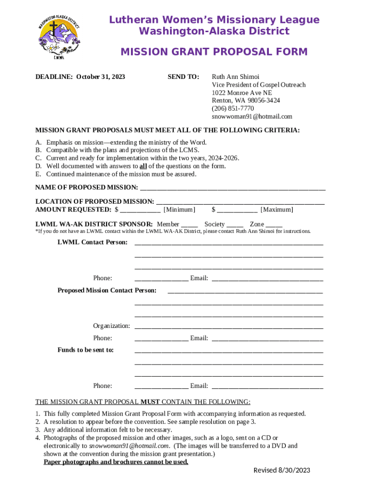 Mission Grant Proposal Doc Template | pdfFiller