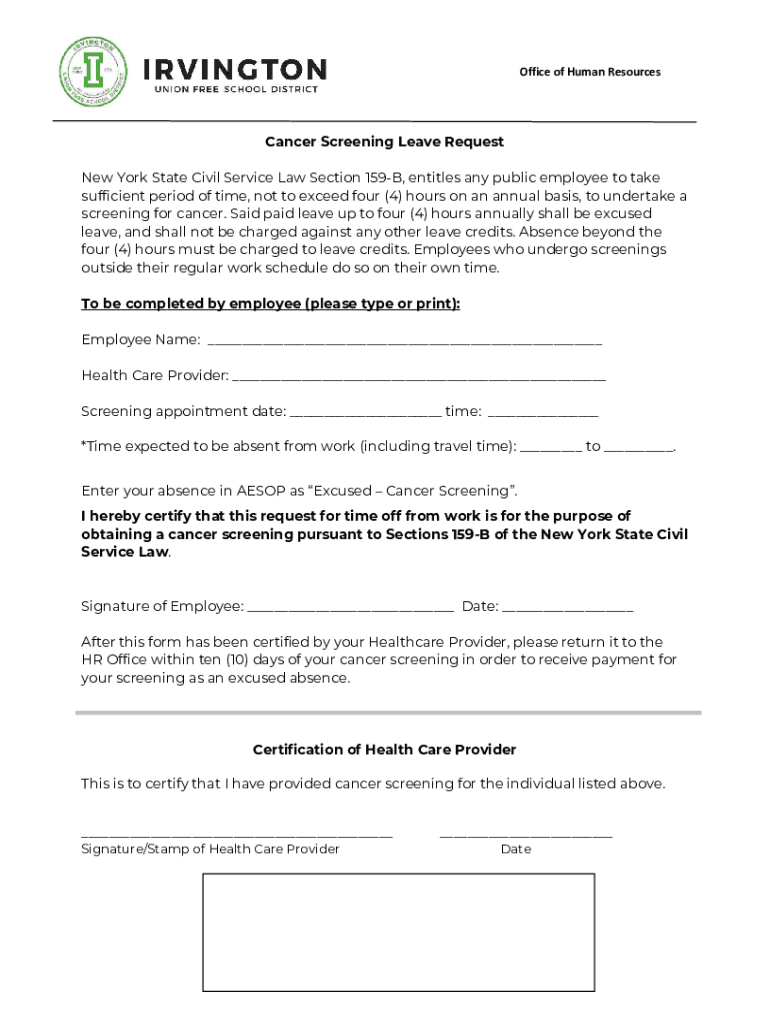 Cancer Screening Leave Request Form - Blank Fillable Template | Fill ...