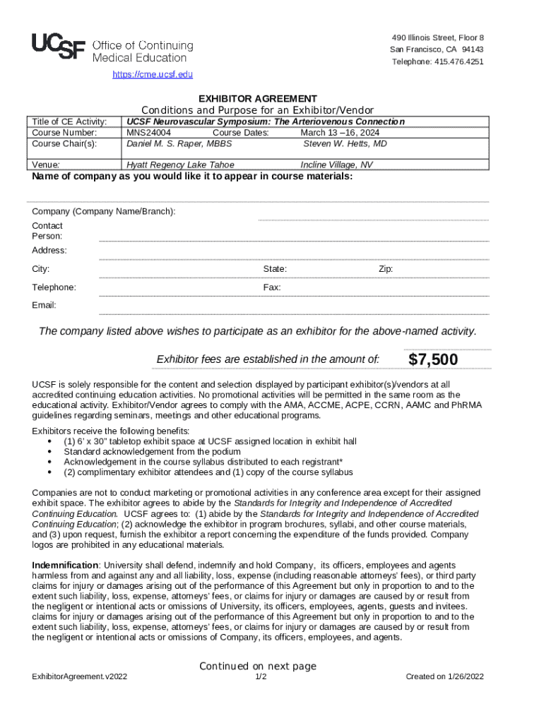 Exhibitor Agreement - Mayo Clinic Cardiovascular Education Doc Template | pdfFiller