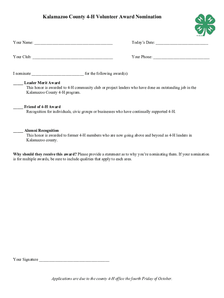 Fillable Online 4-H Member Resources/Forms - Kalamazoo County Fax Email ...