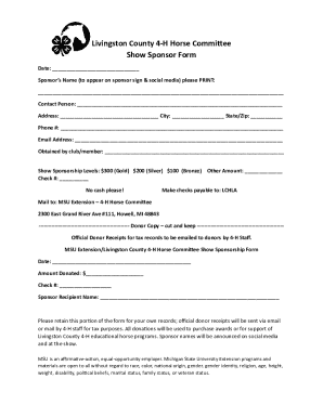 Fillable Online 2023 Livingston County 4-h Horse Committee Show Sponsor Form Fax Email Print ...
