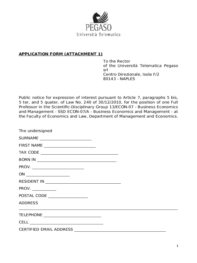 APPLICATION (ATTACHMENT 1) To the Rector of the ... Doc Template ...